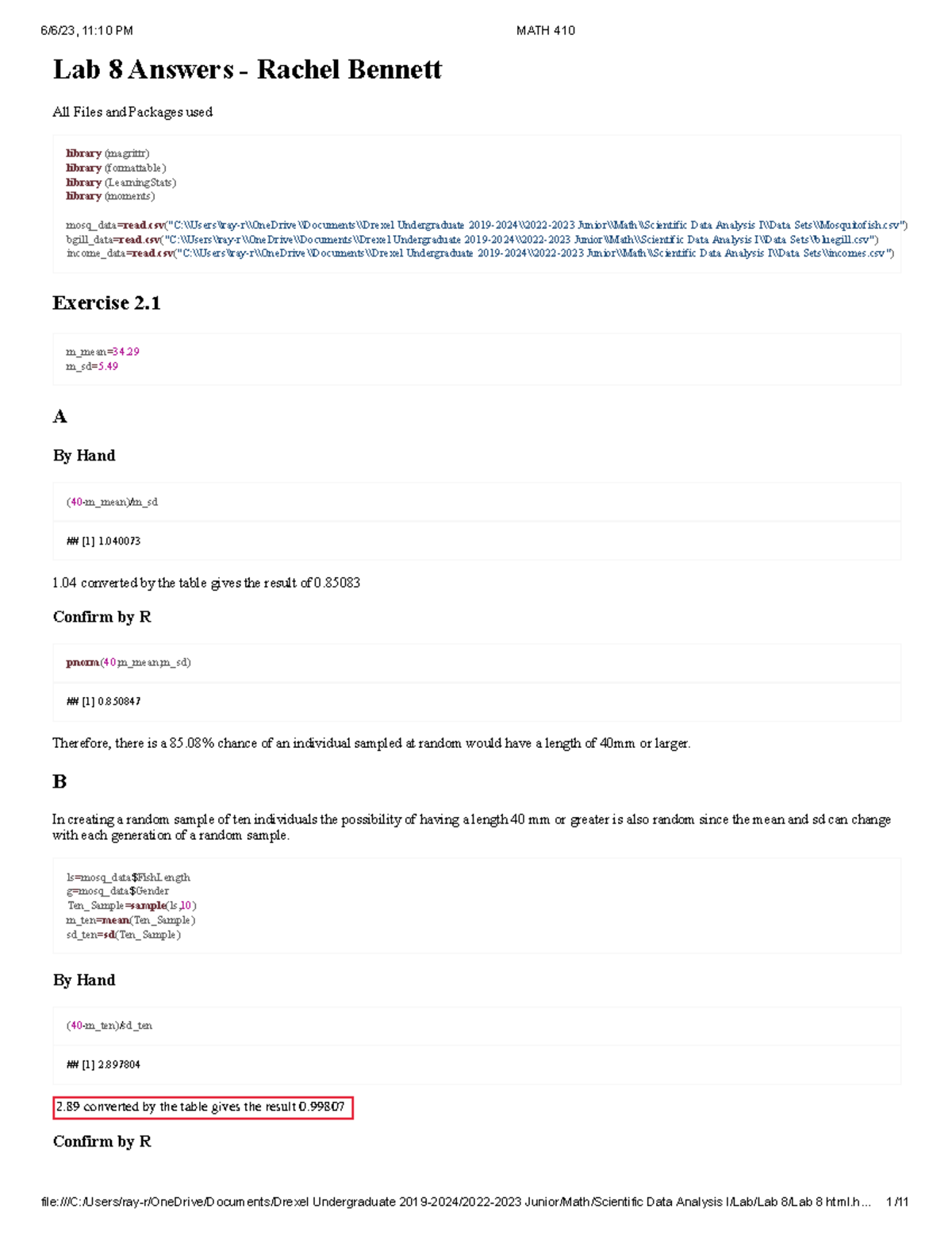 Lab 8 Answers - Lab 8 Answers - Rachel Bennett All Files and Packages ...