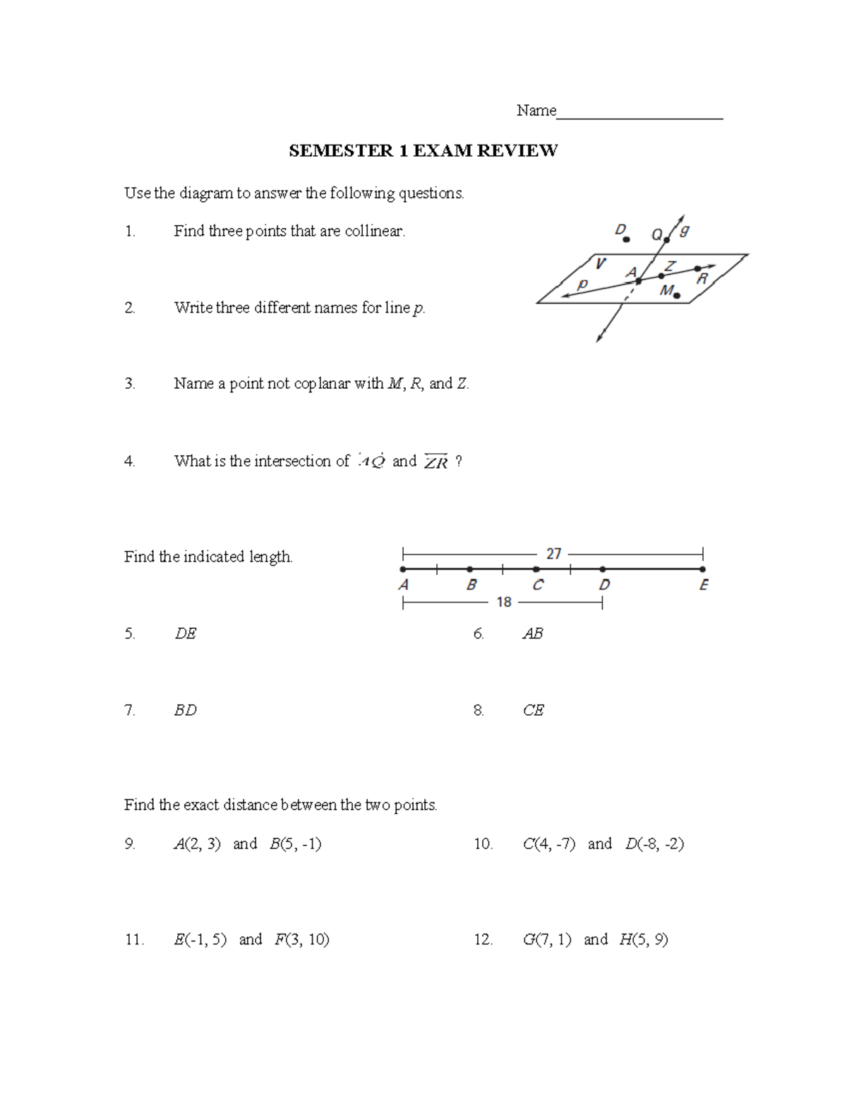 Semester 1 exam review - practive - Name____________________ SEMESTER 1 ...