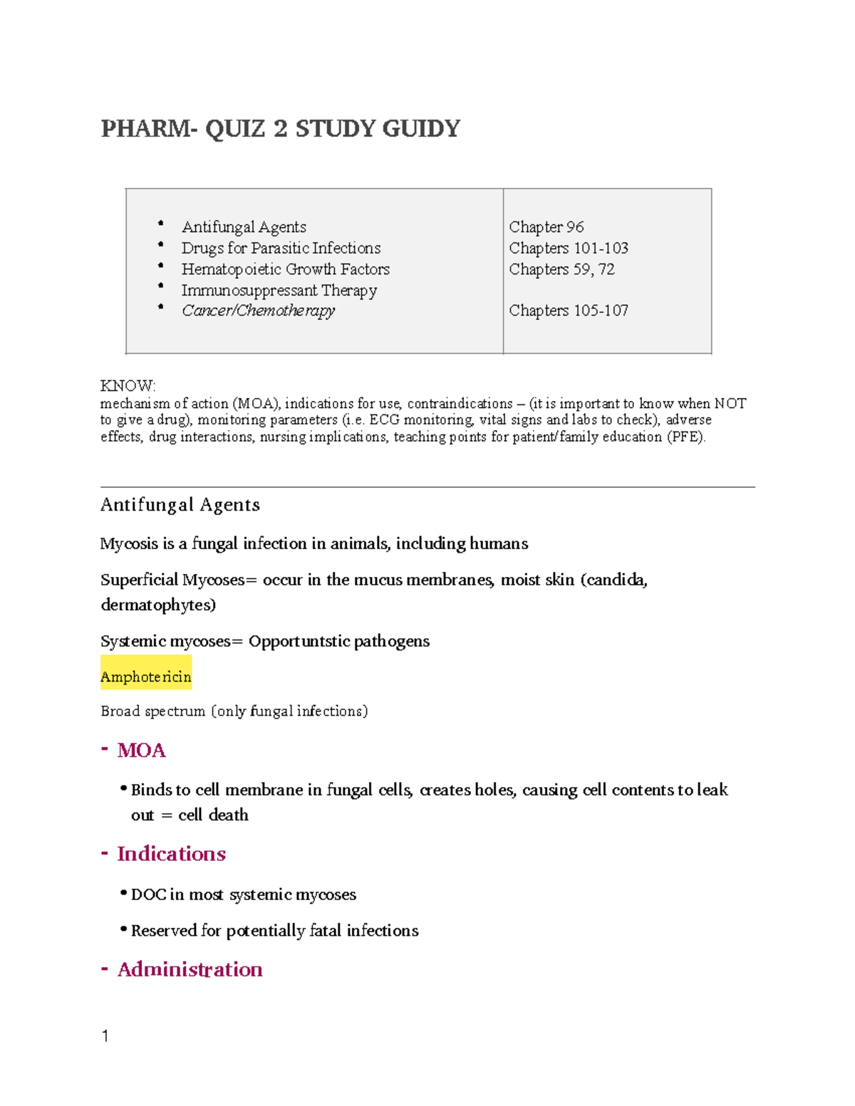 Pharm- QUIZ 2 Study Guide PDF - PHARM- QUIZ 2 STUDY GUIDY KNOW ...