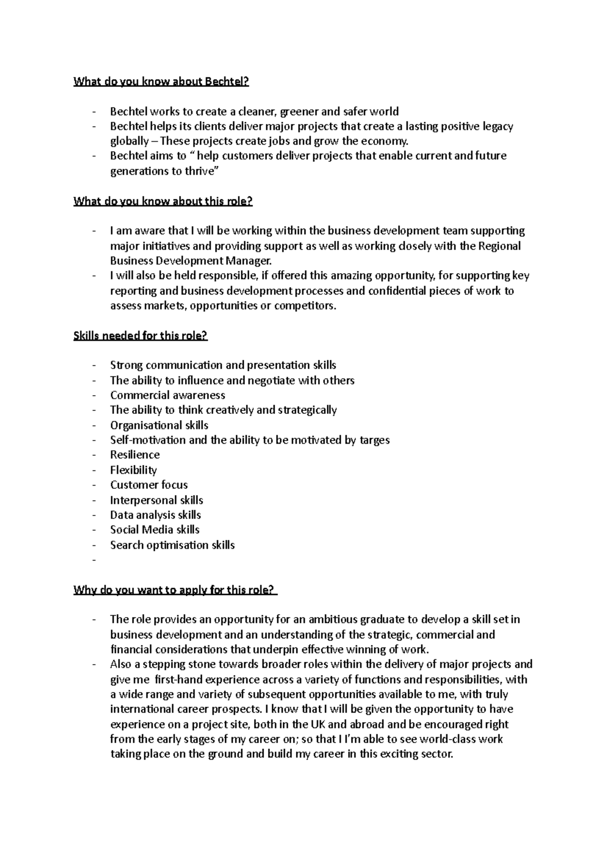 Interview Questions - n/a - What do you know about Bechtel? Bechtel ...