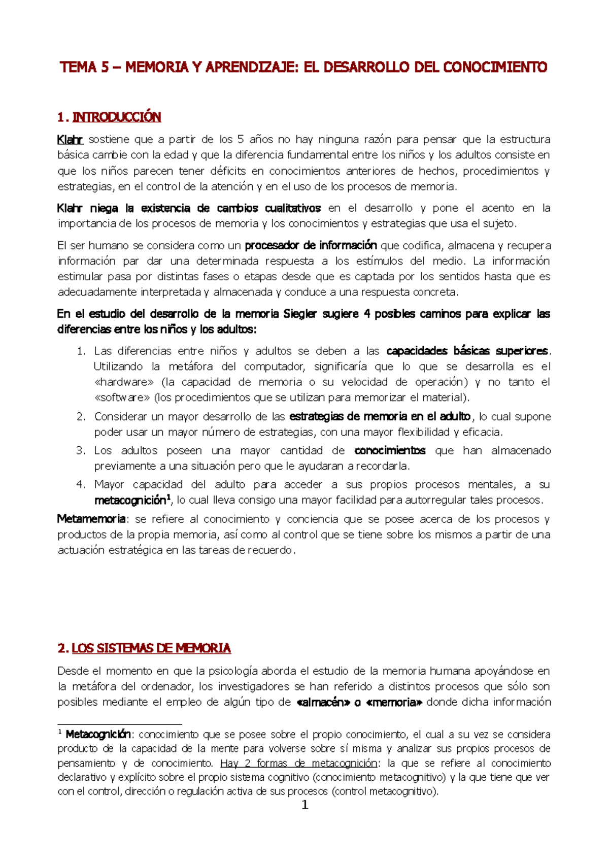 TEMA 5 - Memoria y aprendizaje. El desarrollo del conocimiento - TEMA 5 – MEMORIA Y APRENDIZAJE ...