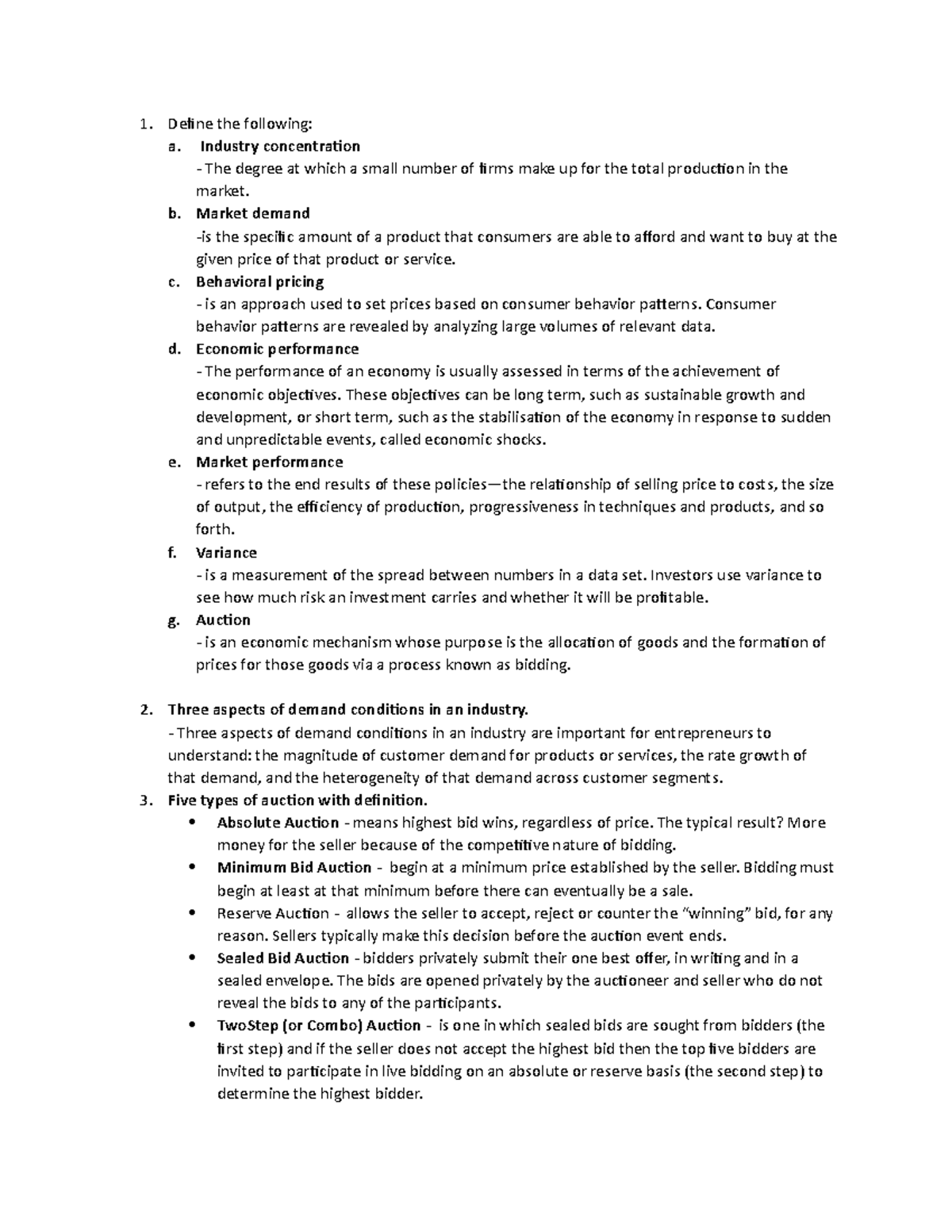 Managerial Economics College - Define the following: a. Industry ...