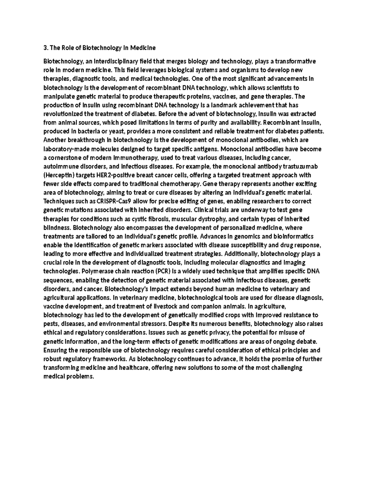 3 - Alright - The Role of Biotechnology in Medicine Biotechnology, an ...