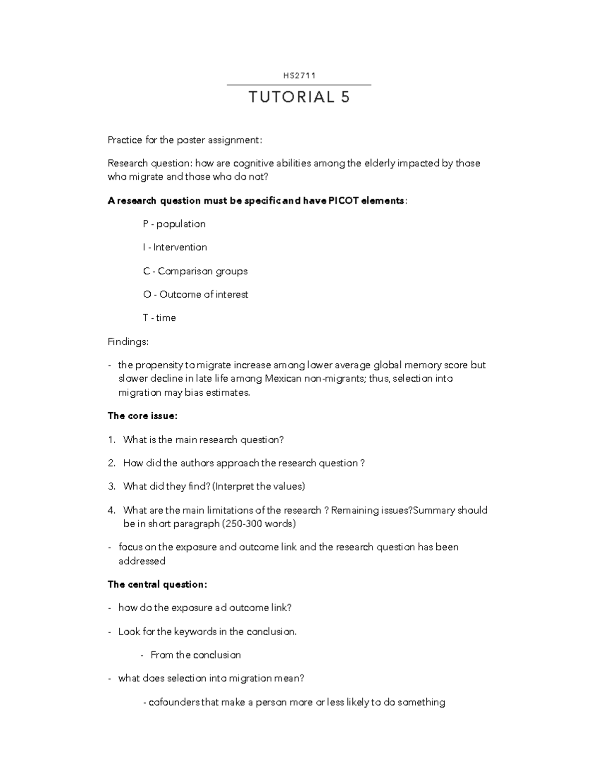 HS2711 - Tutorial 5 - H S 2 7 1 1 T U TO R I A L 5 Practice for the ...