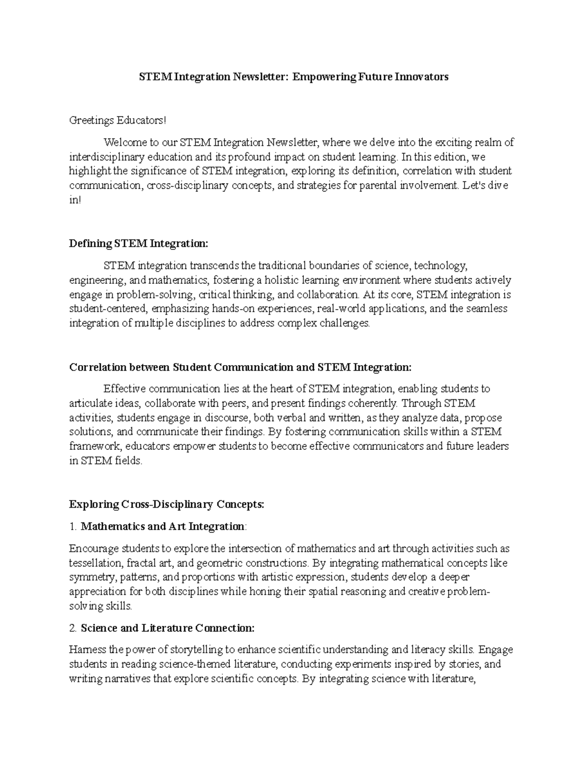 Newsletter stem - classwork - STEM Integration Newsletter: Empowering ...