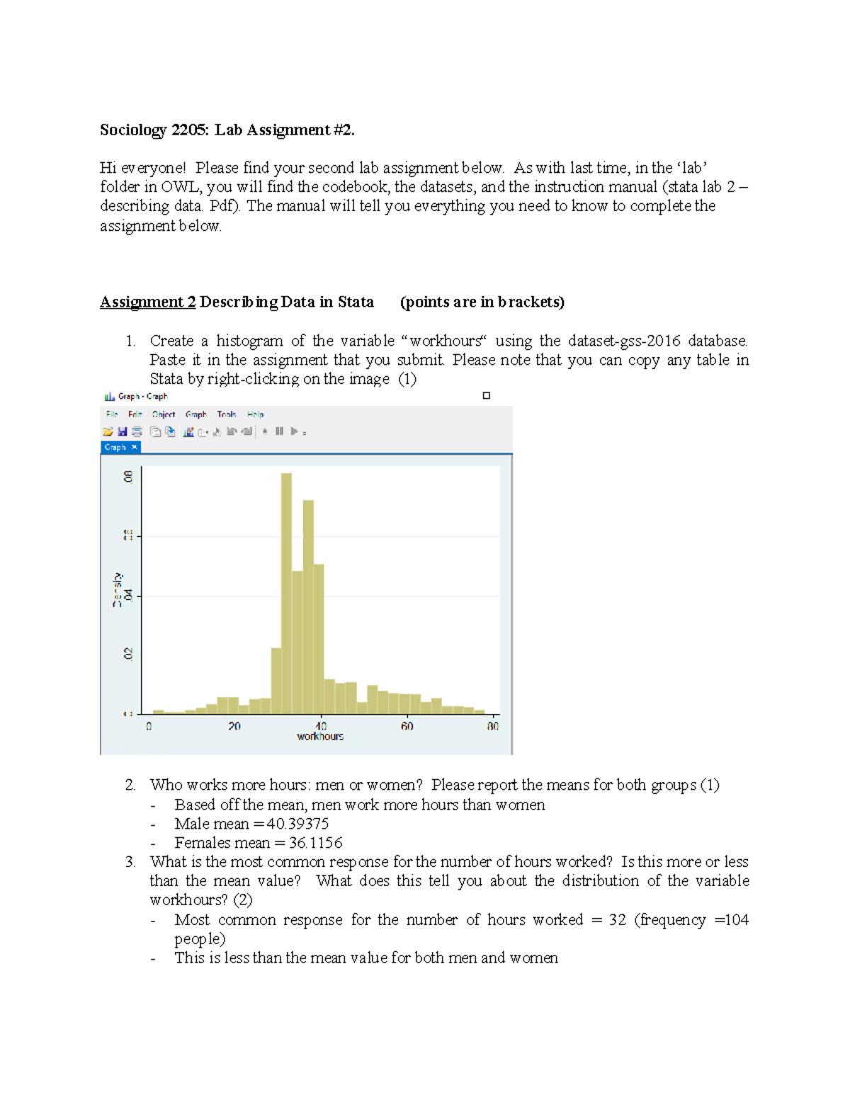 Sociology 2205 Lab 2 - Lab 2 - Sociology 2205: Lab Assignment #2. Hi ...