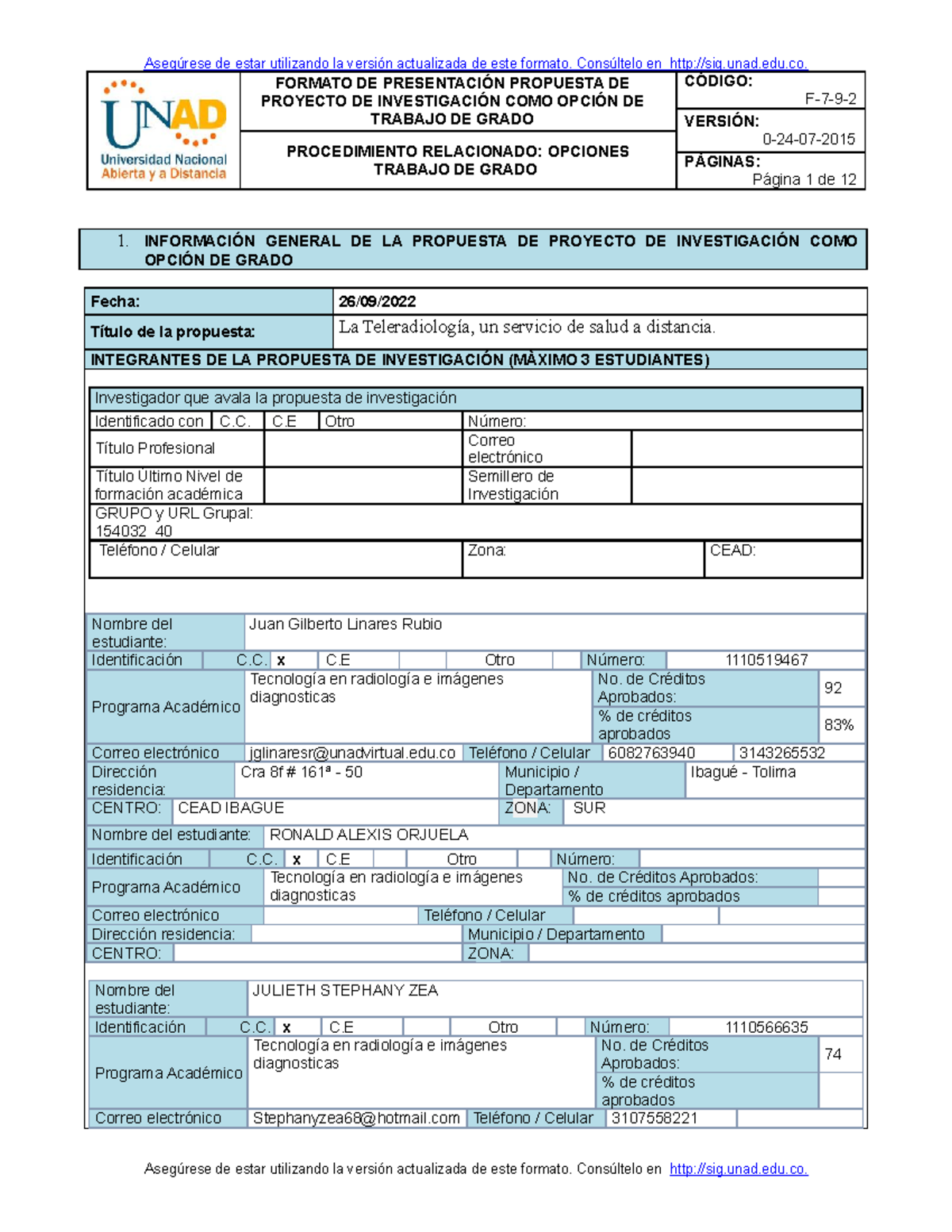 Fase 3 diseño de anteproyecto - FORMATO DE PRESENTACIÓN PROPUESTA DE PROYECTO DE INVESTIGACIÓN ...