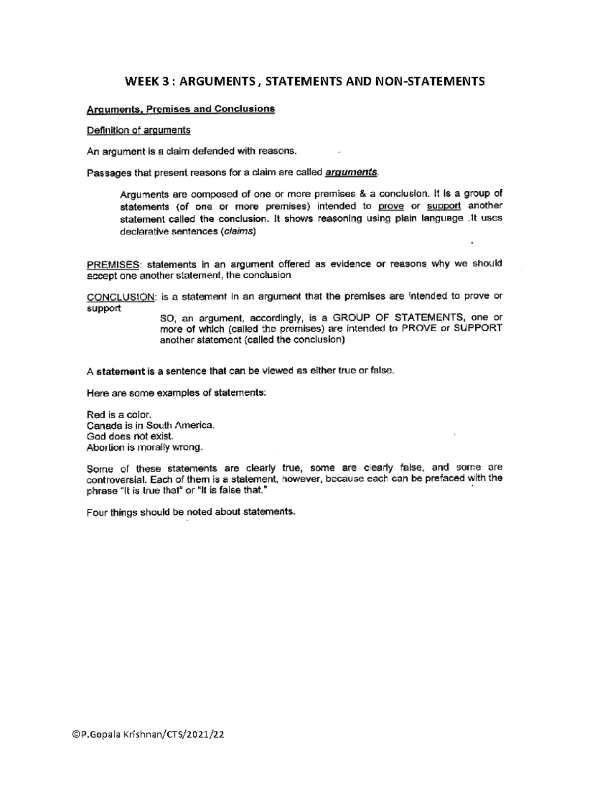 Statement of Critical Thinking Skill - WEEK 3 : ARGUMENTS , STATEMENTS AND NON-STATEMENTS ...