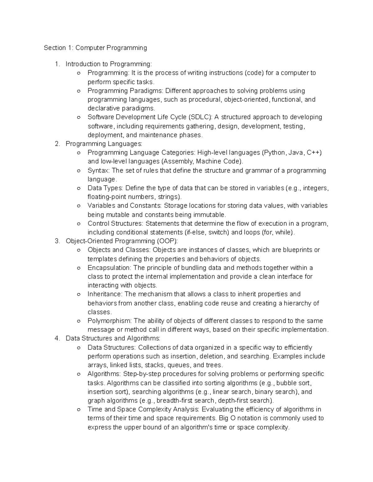 Computer Science Short Note - Section 1: Computer Programming 1 ...