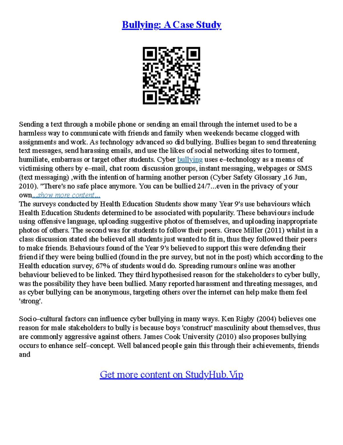 Essays On Cyber Bullying - Bullying: A Case Study Sending a text ...