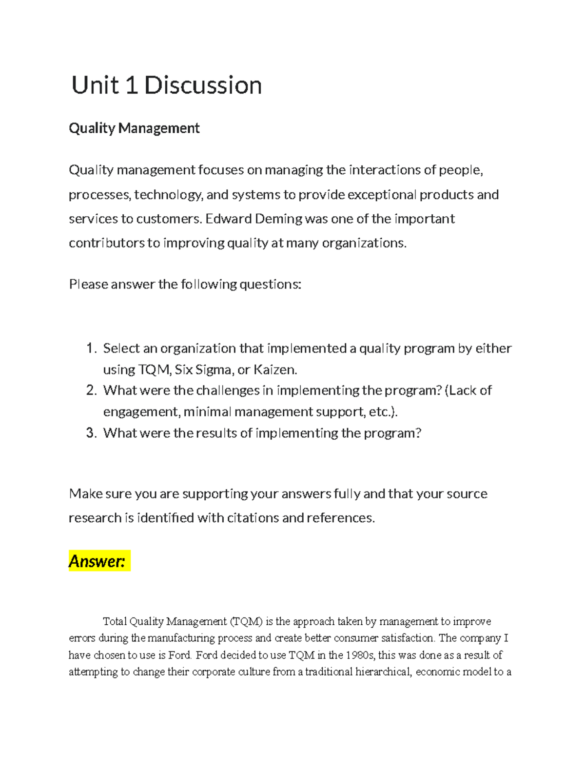 LDavis MT435-01 Unit 1 Discussion - Unit 1 Discussion Quality ...
