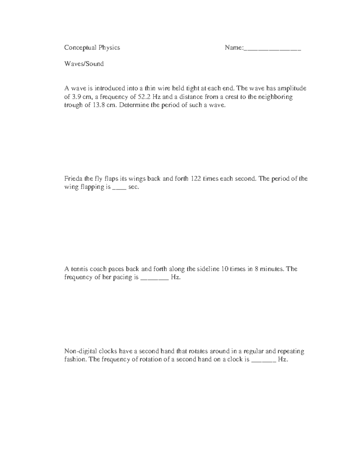 Conceptual Physics Waves Quiz - Conceptual Physics Name ...