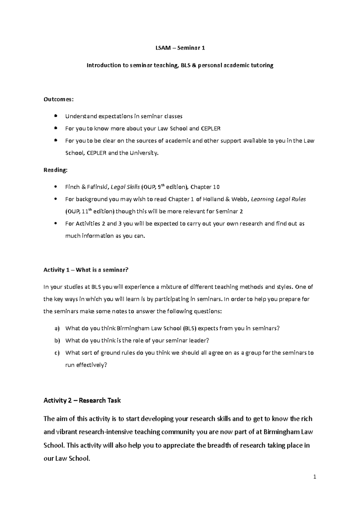 Seminar+1+-Activities - LSAM – Seminar 1 Introduction to seminar ...