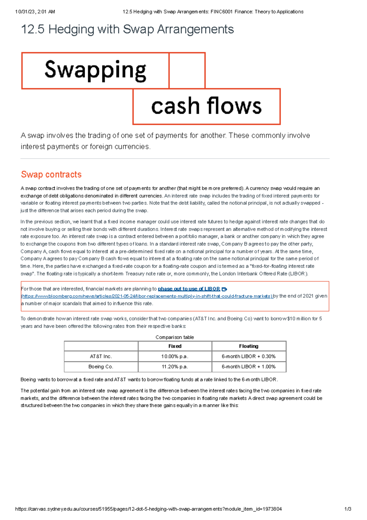 12.5 Hedging with Swap Arrangements FINC6001 Finance Theory to ...
