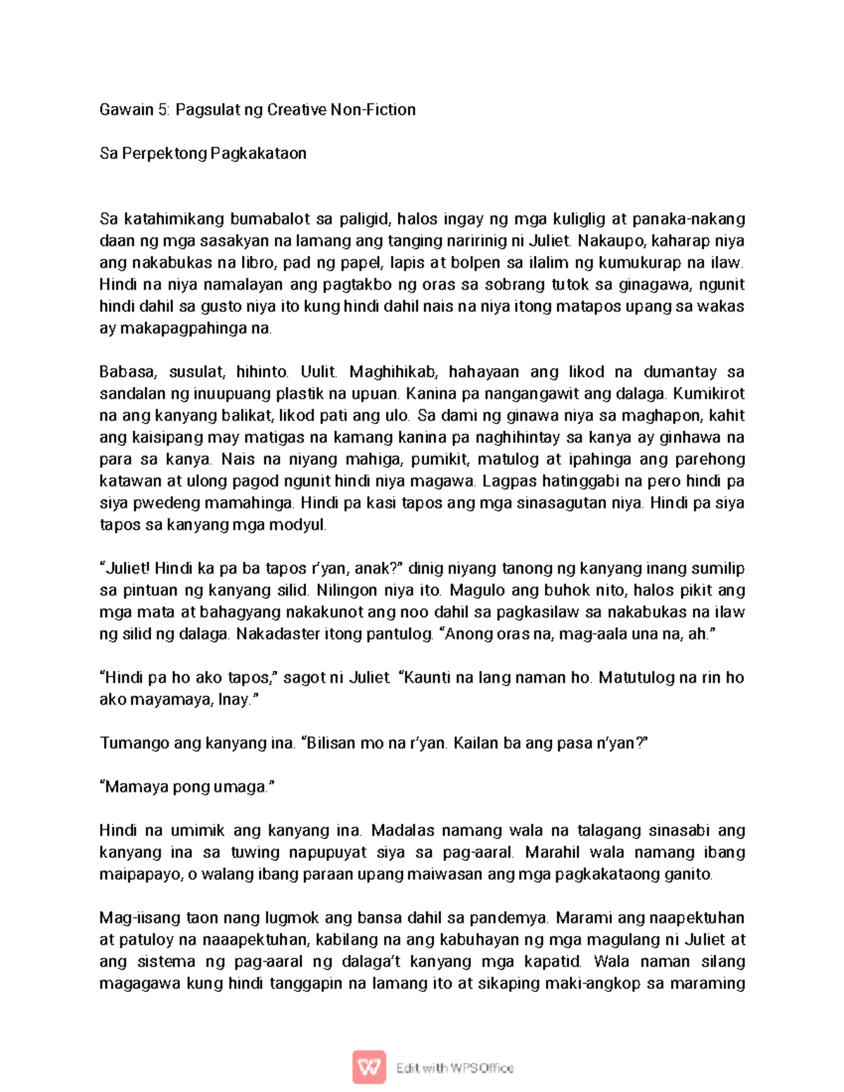 Gawain 5 Pagsulat ng Creative Non Fiction - Nakaupo, kaharap niya ang ...