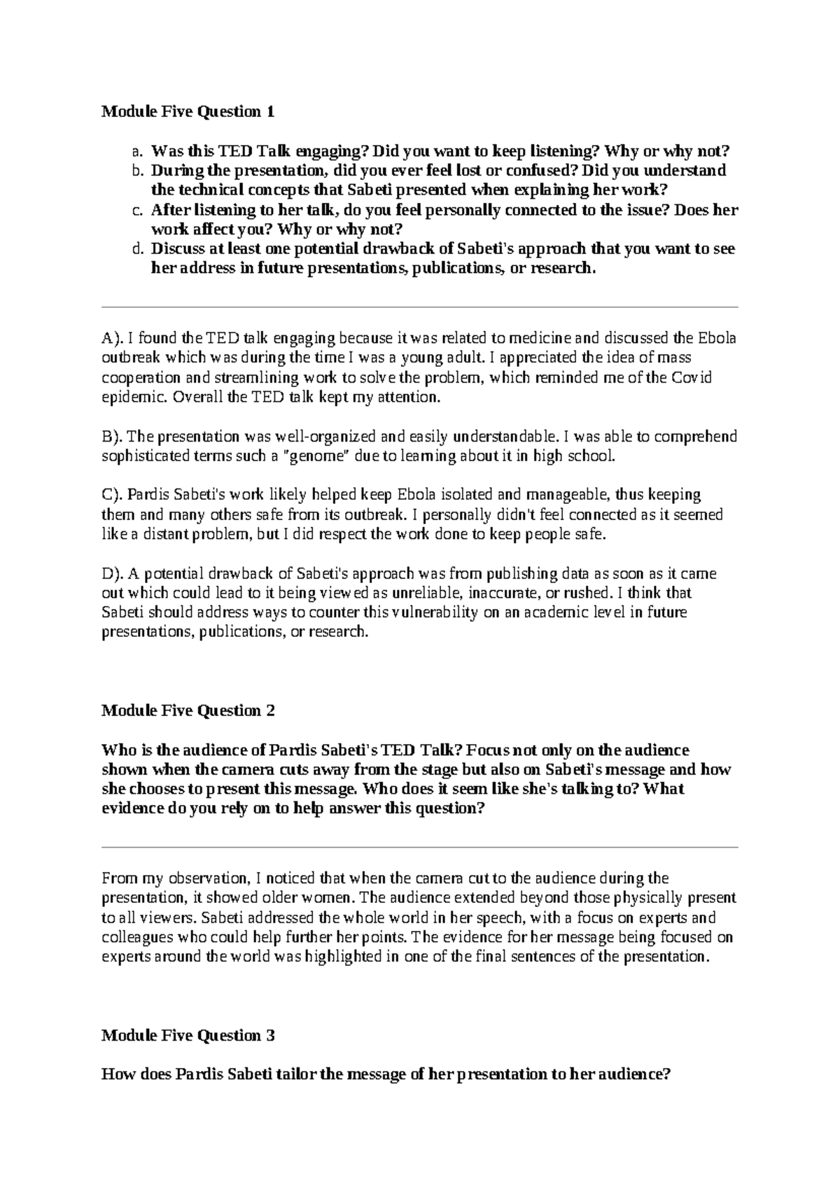 SCS 200 Module Five Short Responses - Module Five Question 1 a. Was ...
