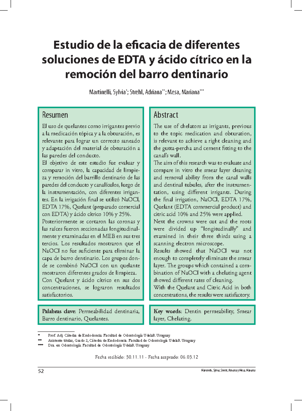Articulo Sobre EL EDTA - 52 Martinelli, Sylvia; Strehl, Adriana y Mesa, Mariana Estudio de la ...