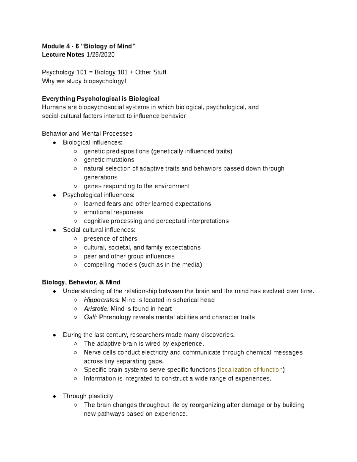 Module 4 - 6 Biology of Mind - Module 4 - 6 “Biology of Mind” Lecture ...