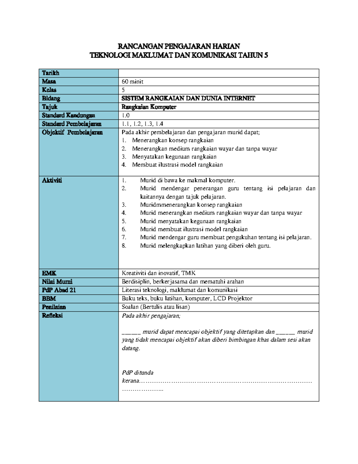 1. Rangkaian Komputer - note - RANCANGAN PENGAJARAN HARIAN TEKNOLOGI ...
