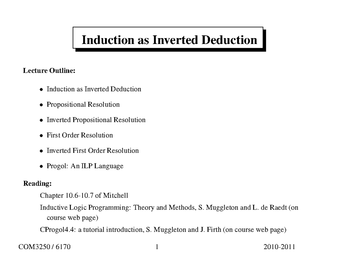 Lecture 161 - Induction as Inverted Deduction Lecture Outline ...