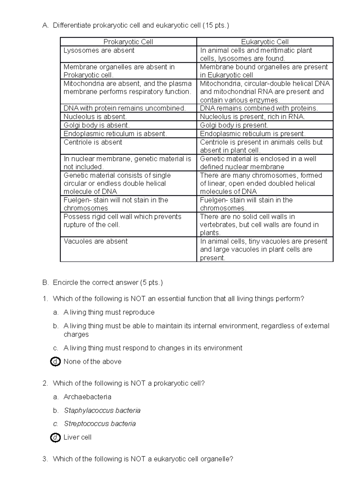 Zoology Assignment#6 - Prokarkotic and Eukaryotic cells - A ...