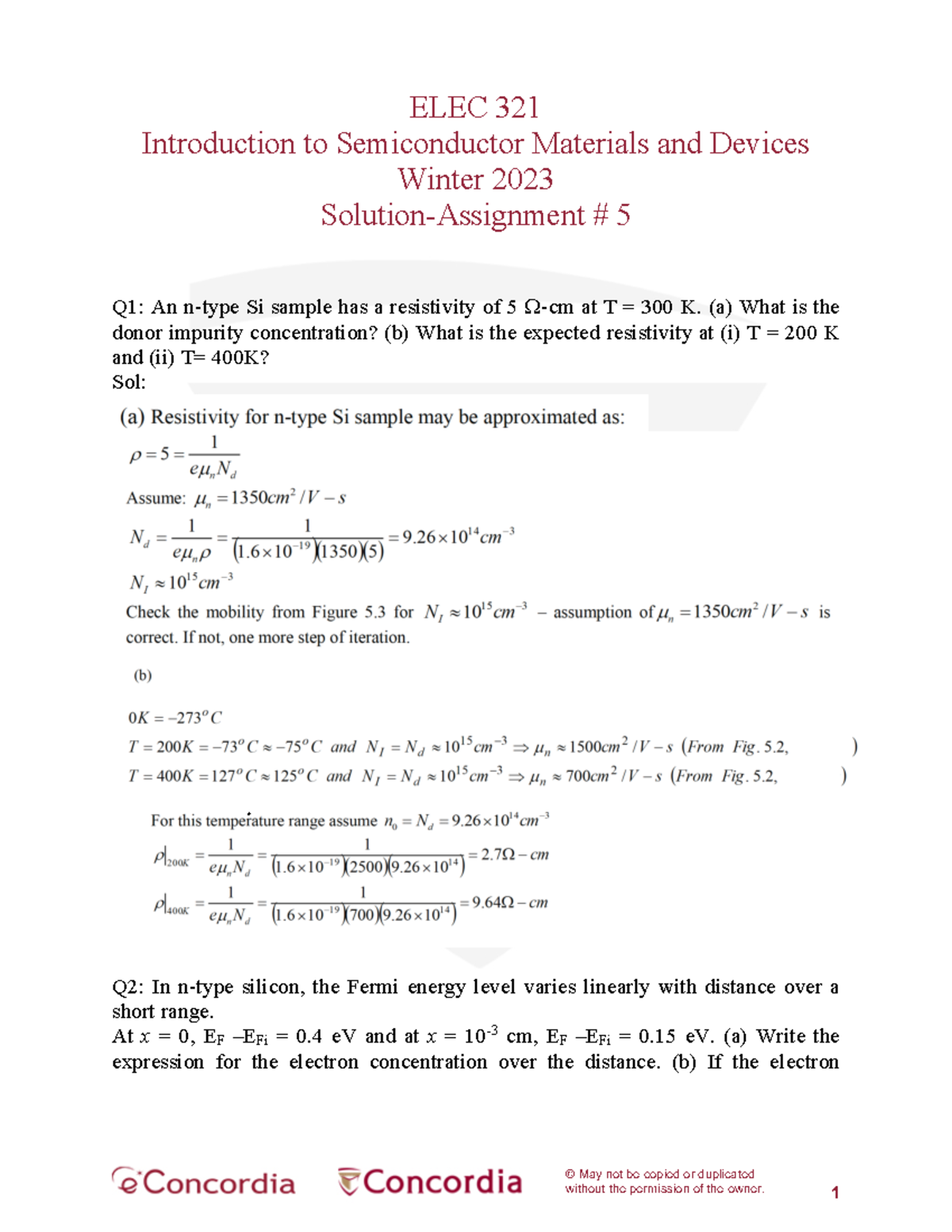 Assignment 5 Solutions - © May not be copied or duplicated without the ...