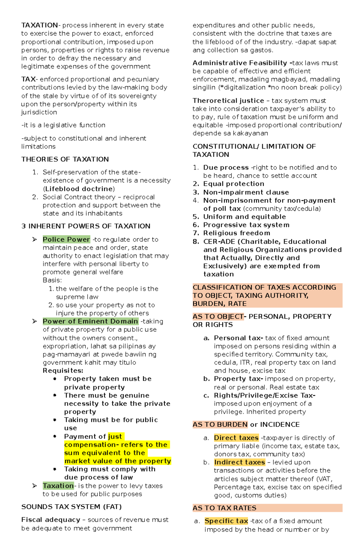 Taxation - TAXATION- process inherent in every state to exercise the ...