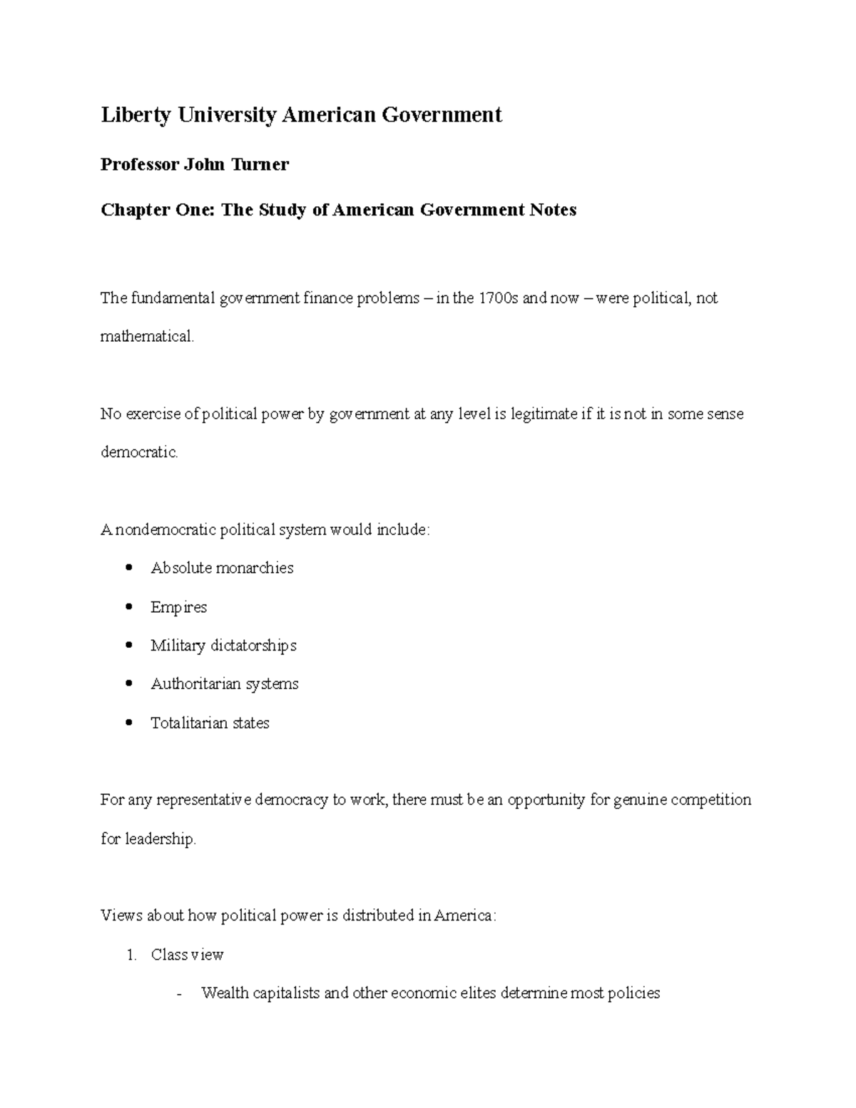 American Government Chapter One Notes - Liberty University American ...