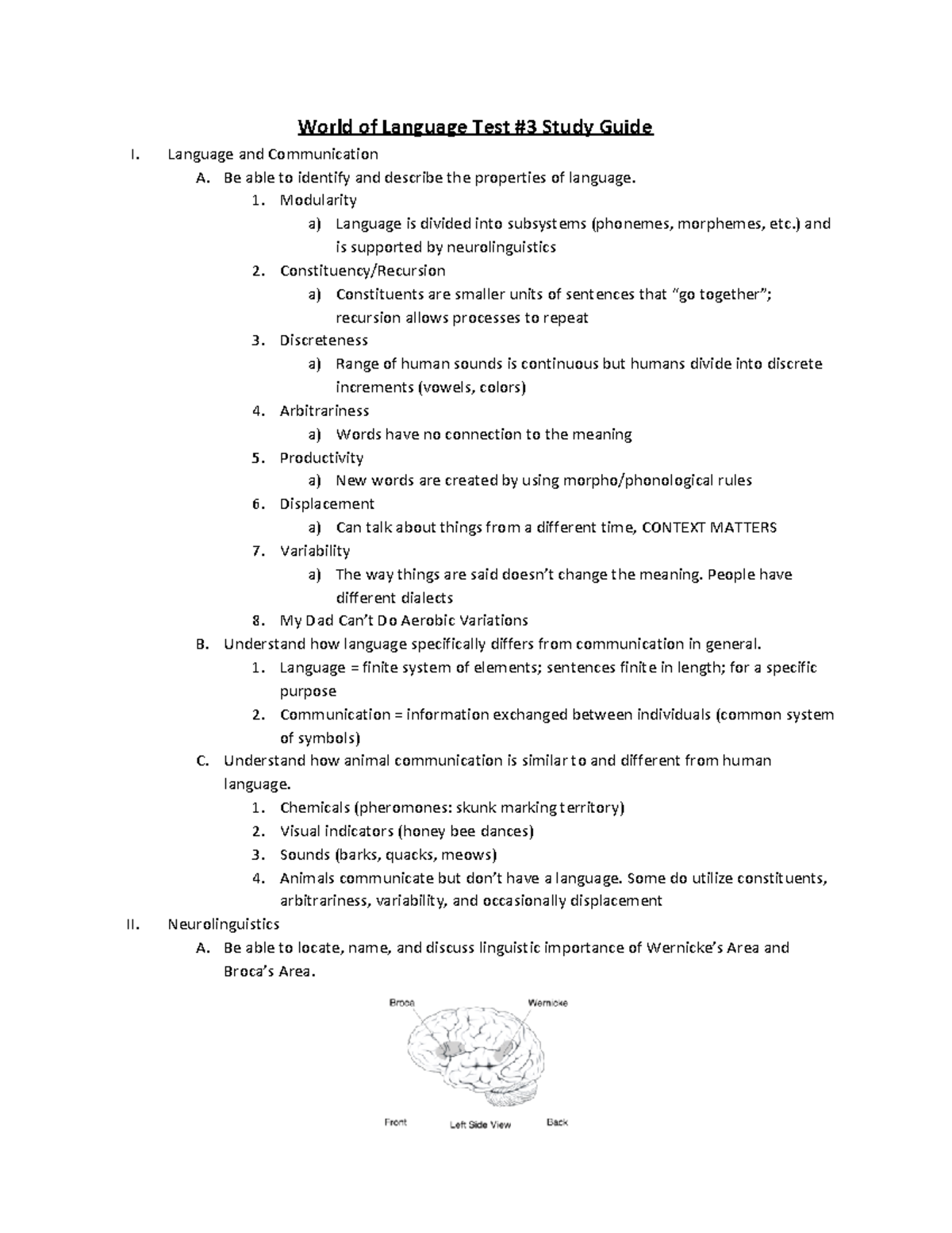 LING test 3 - World of Language I: Exam III Study Guide - World of ...