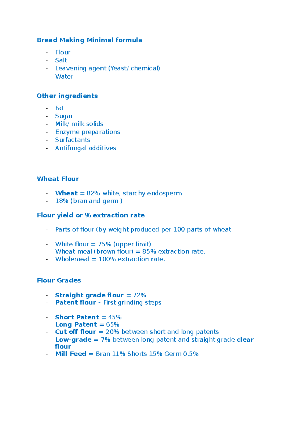 Bread - Summary & Notes - Bread Making Minimal formula Flour Salt ...