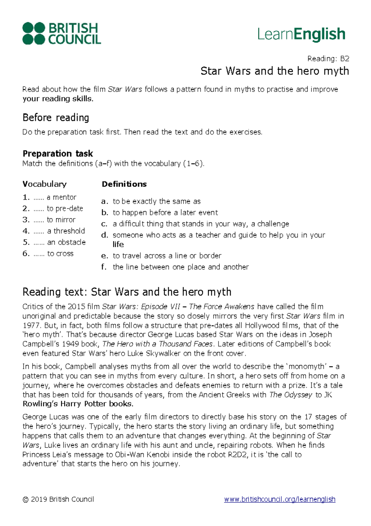 Star Wars and the hero myth - © 2019 British Council britishcouncil ...