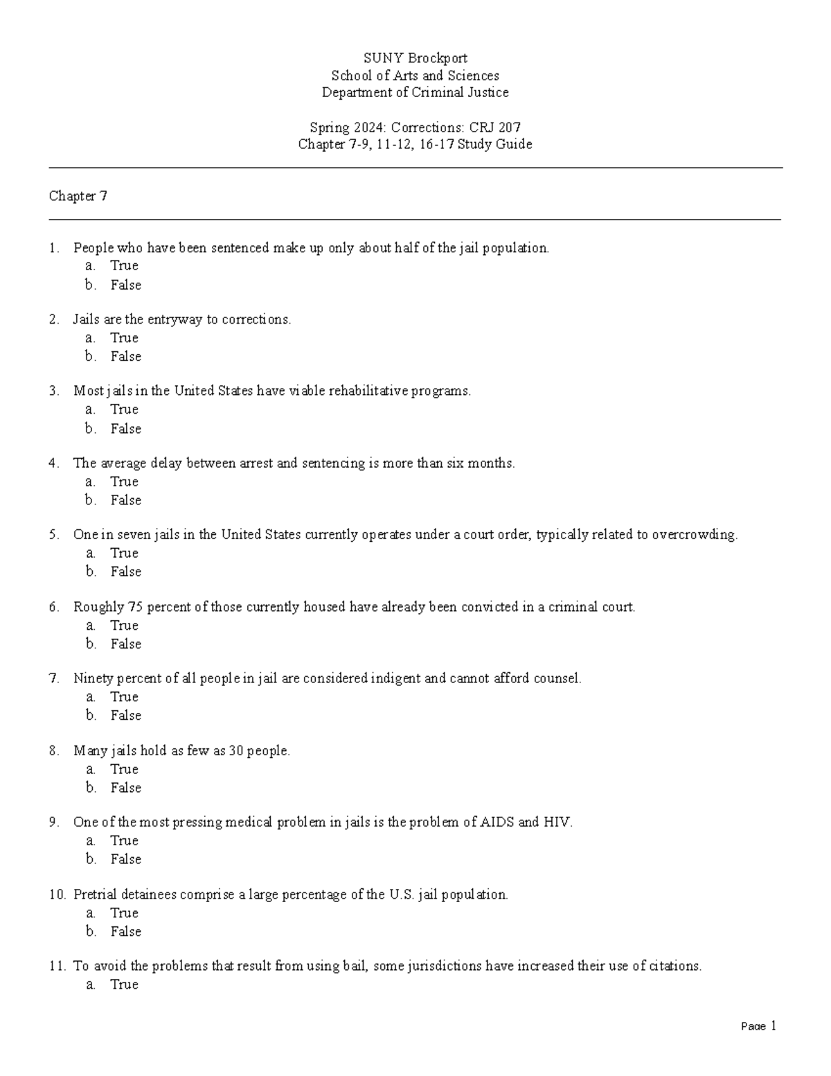 207 S24 Chapter 7-9, 11-12, 16-17 Study Guide 2 WO Answers - SUNY ...