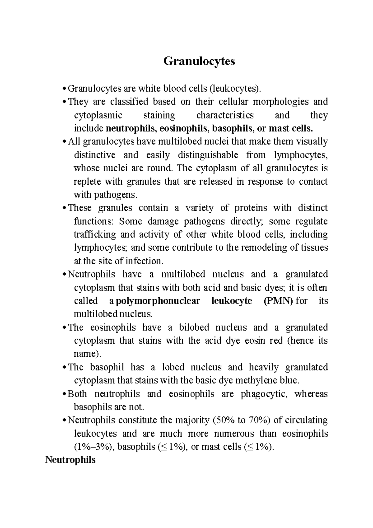 Granulocytes - They are classified based on their cellular morphologies ...