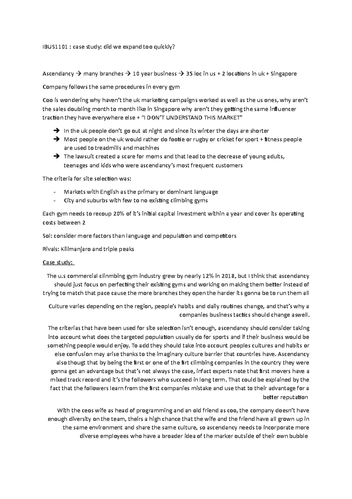 Case study did we expand too quickly - IBUS1101 : case study: did we ...