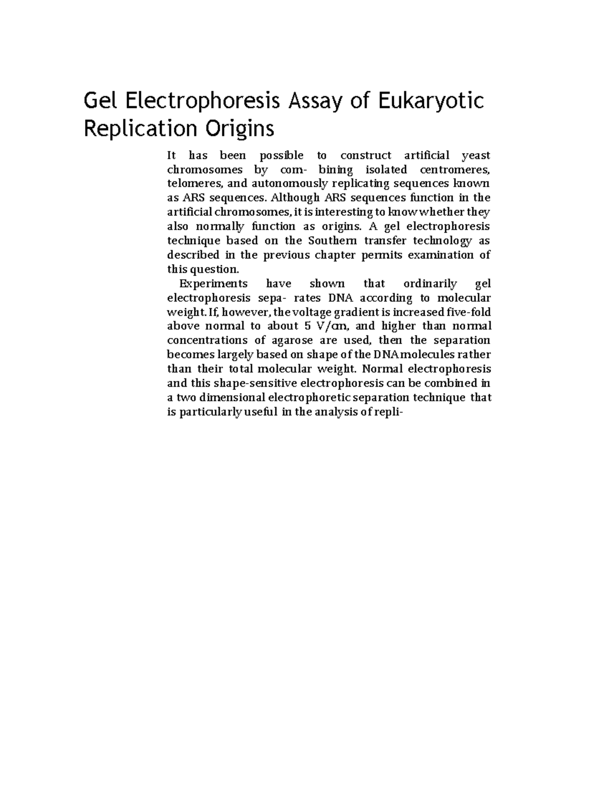 Gel Electrophoresis Assay of Eukaryotic Replication Origins - Although ...