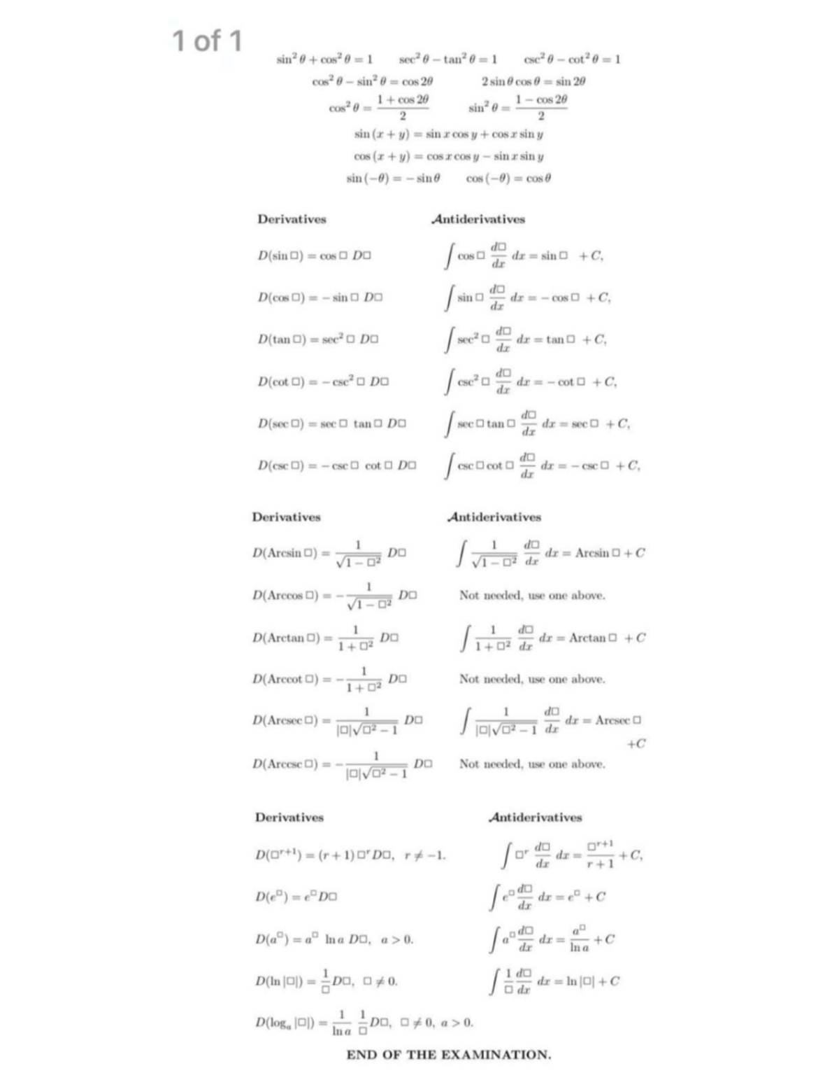 Final exam formula sheet - Math 1004 - Studocu