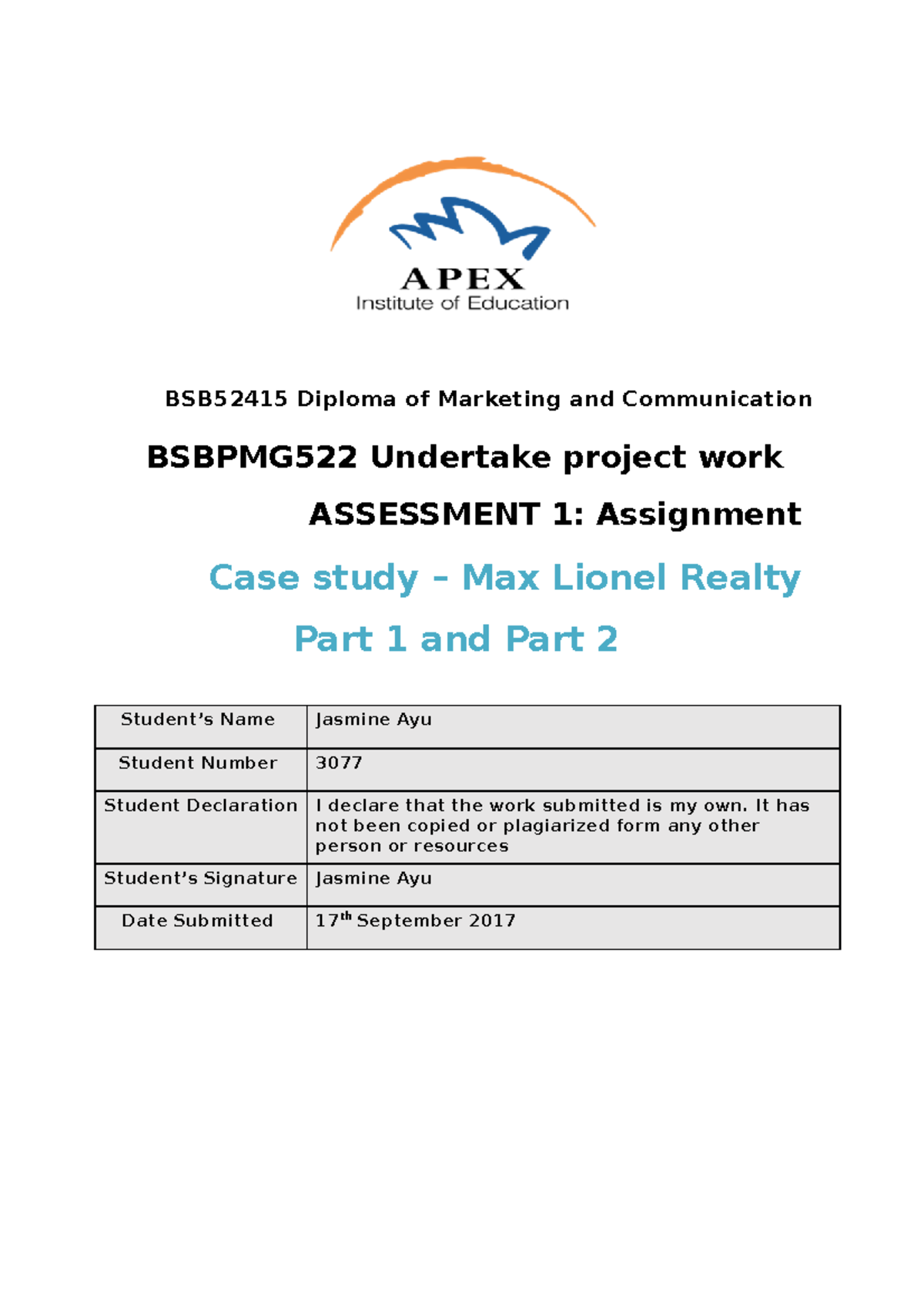 Case study - Max Lionel Reality - The Project Appraisal - Đại học kinh tế TPHCM - Studocu