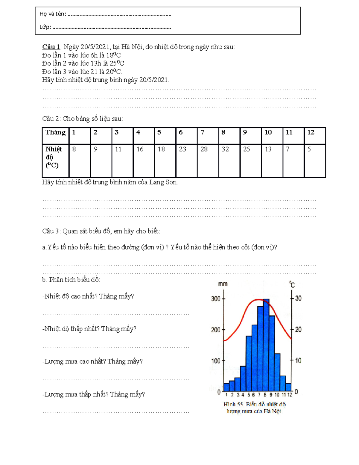 THUC HANH 6 - sdfas - Câu 1: Ngày 20/5/2021, tại Hà Nội, đo nhiệt độ ...