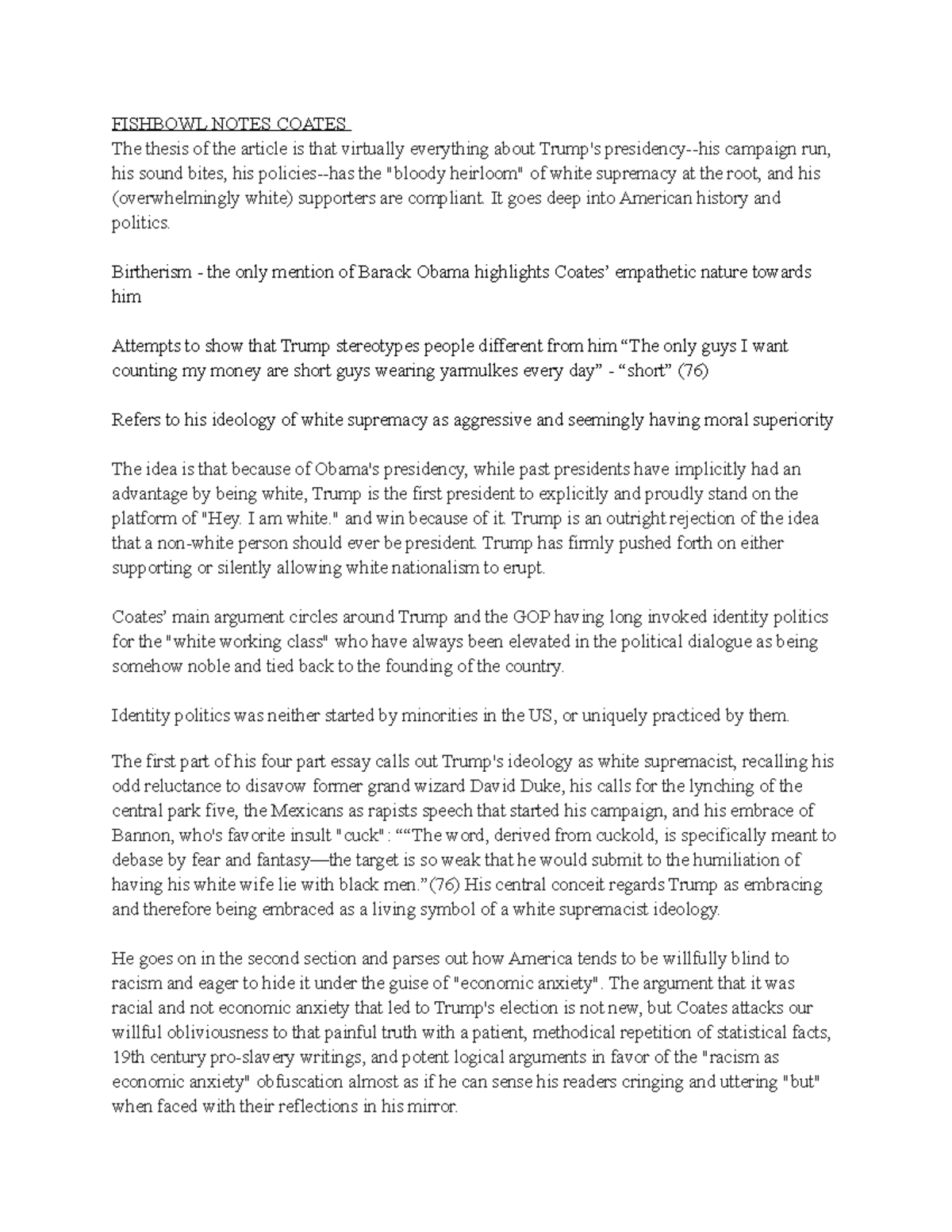 Fishbowl Notes Coates - Professor George Such - FISHBOWL NOTES COATES ...