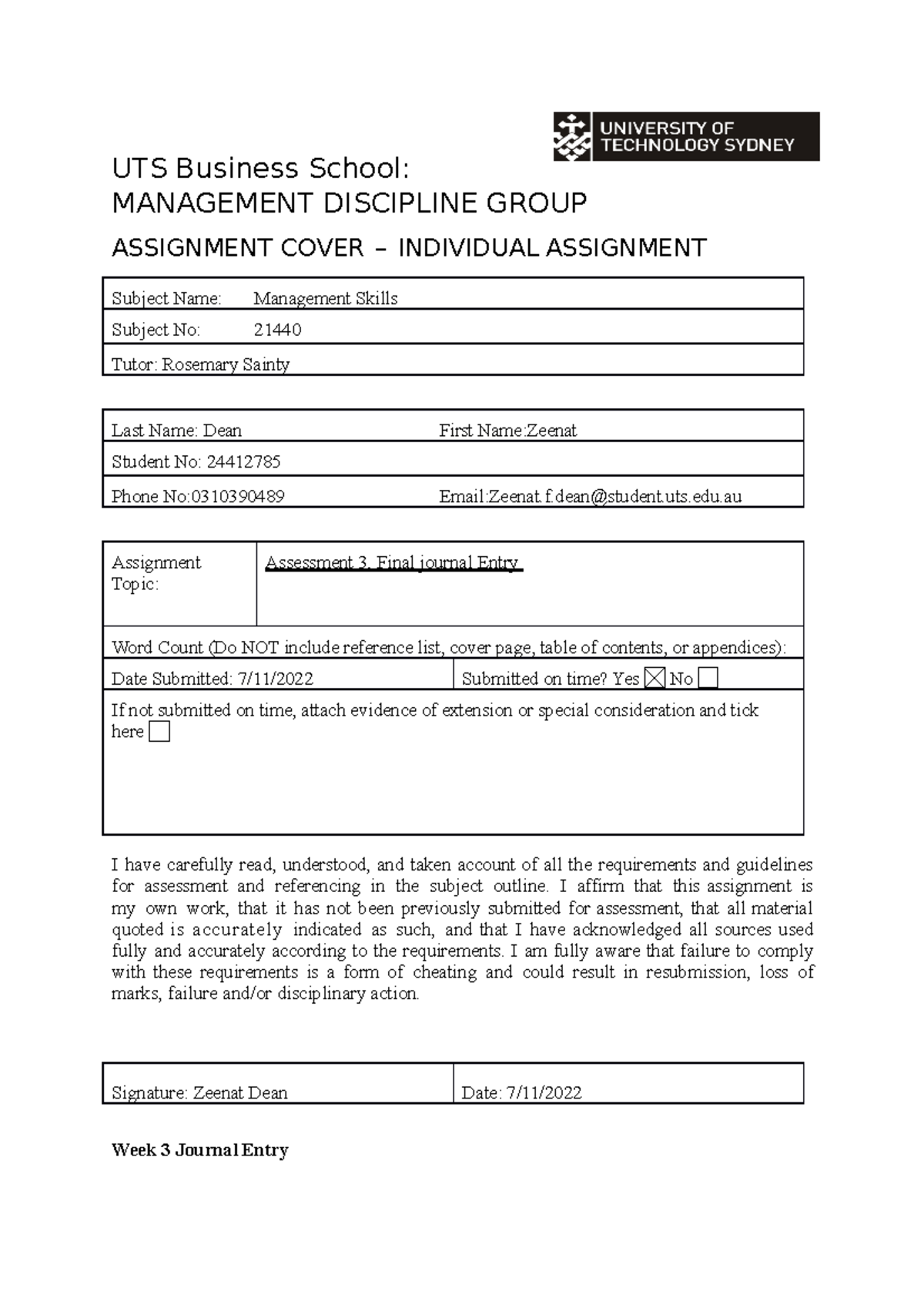 Management Skills - Final Entry - UTS Business School: MANAGEMENT ...