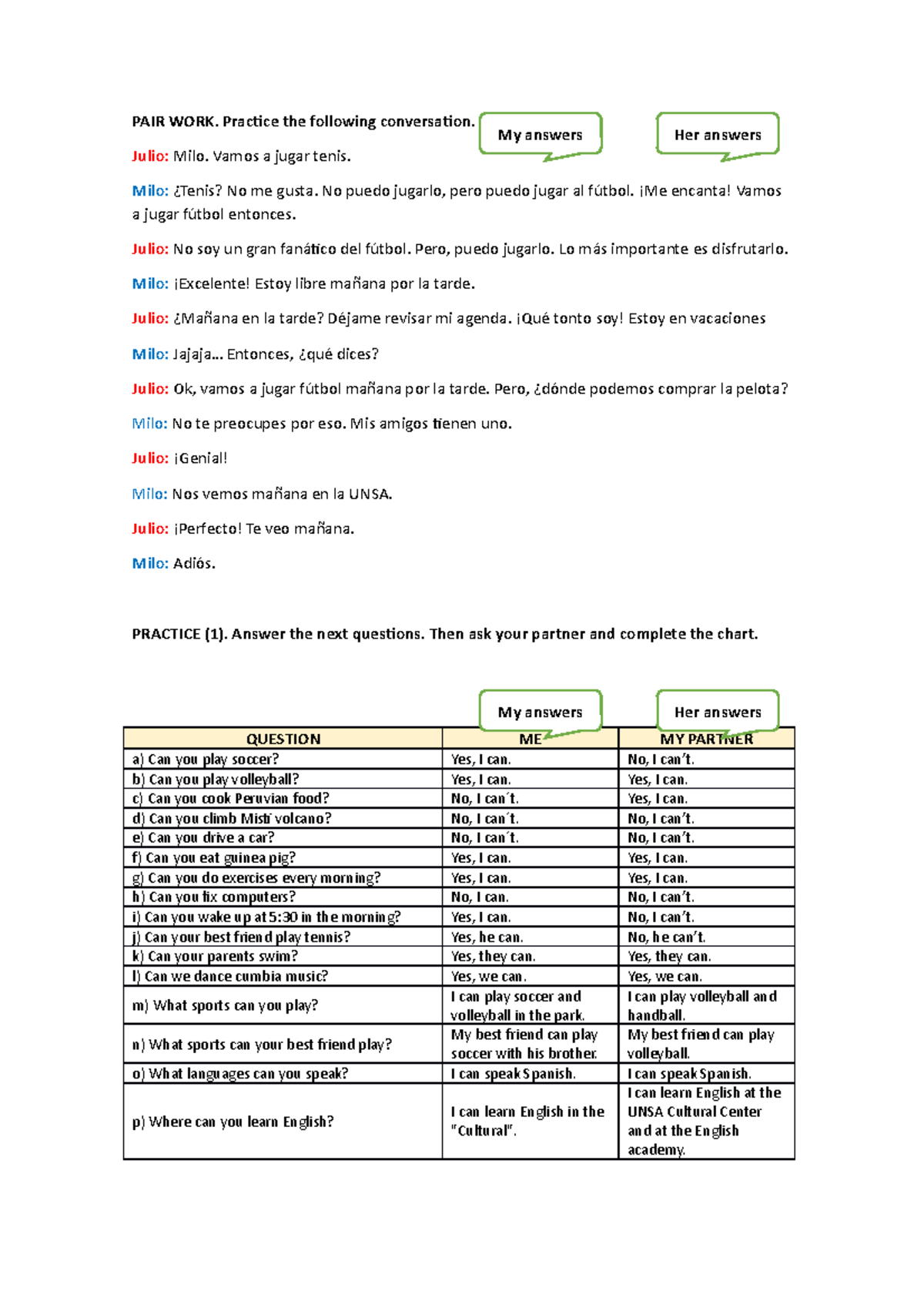 PAIR WORK - sadsad - PAIR WORK. Practice the following conversation ...