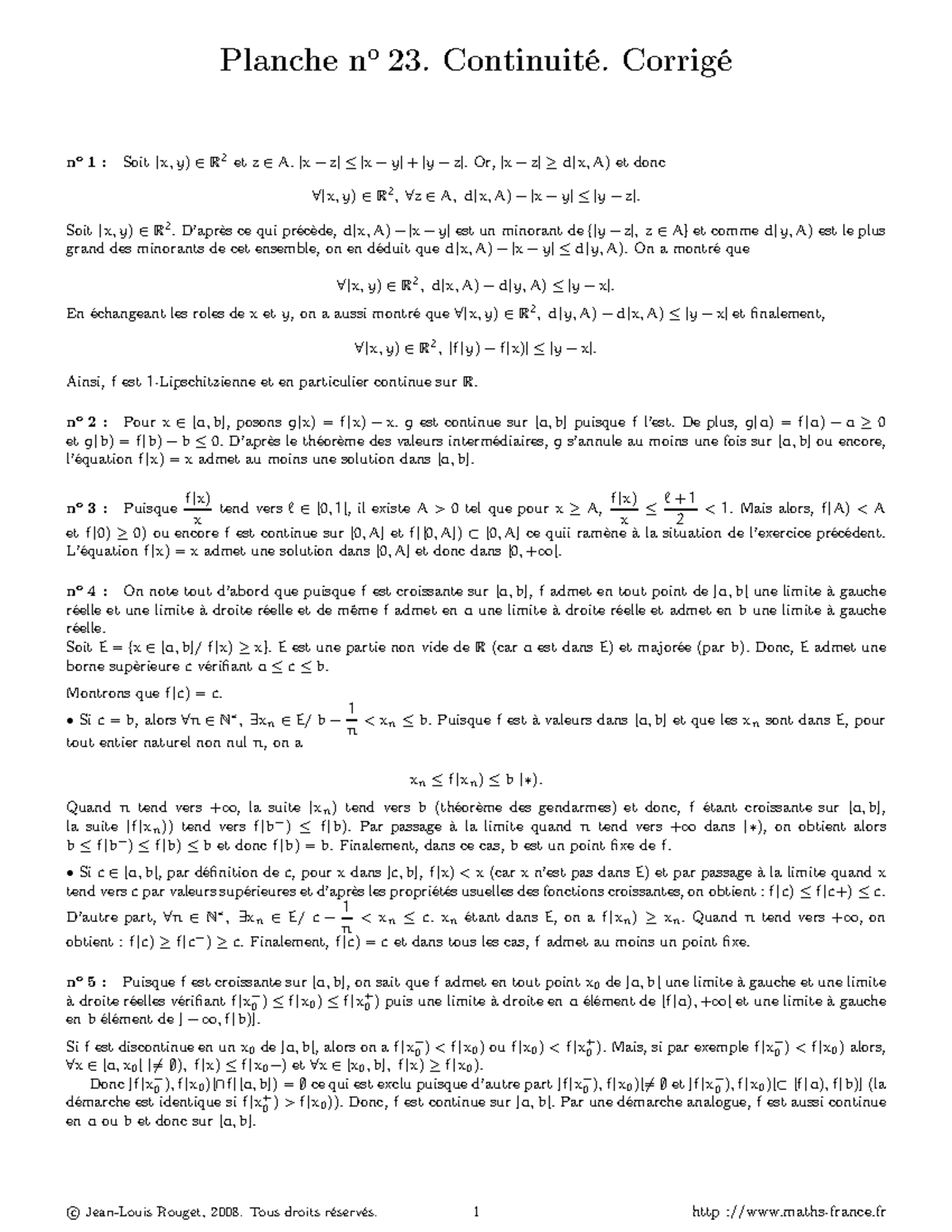 23 Continuite Corrige - Exercices et Cours de mathématiques - Planche n ...