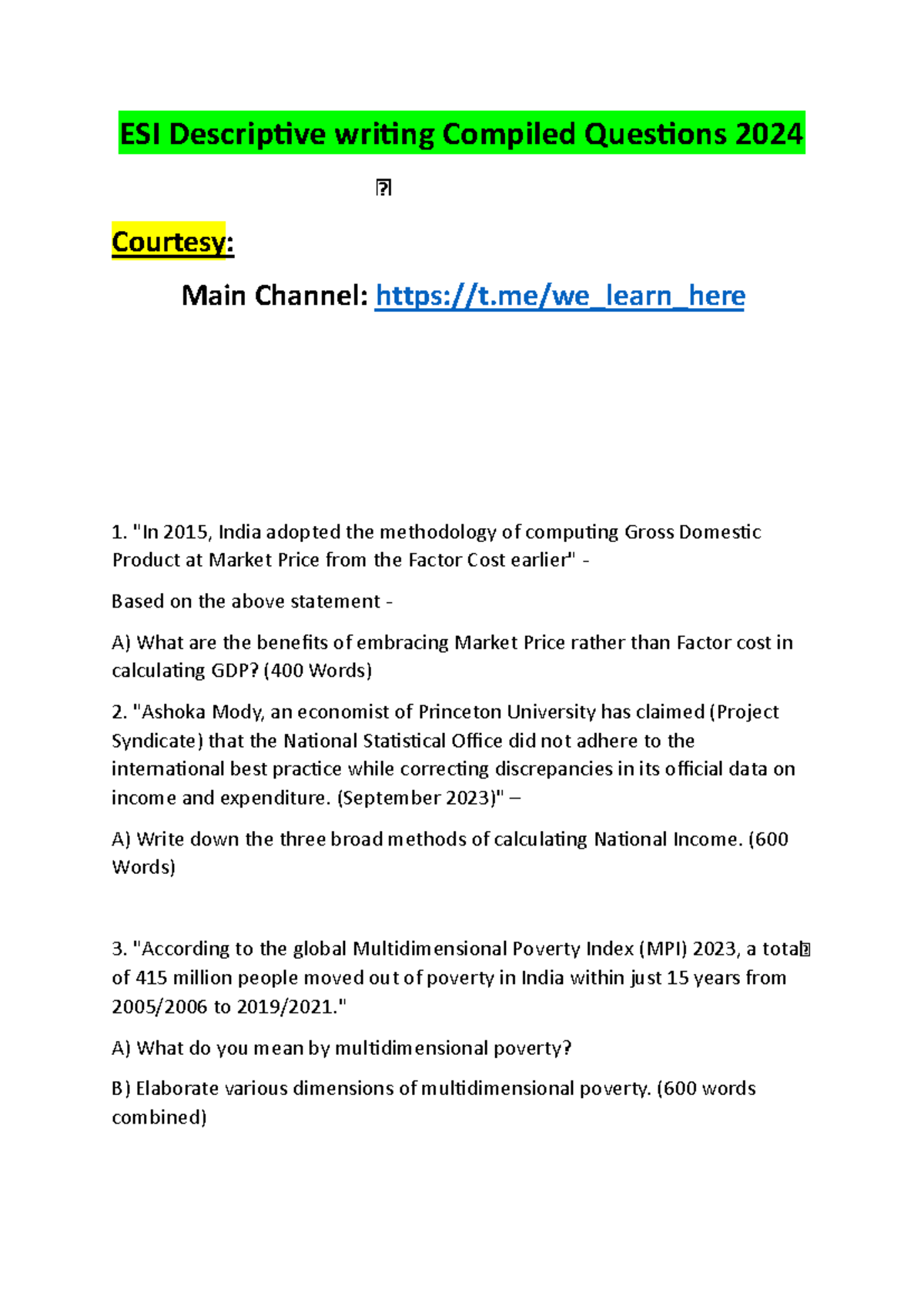 1 ESI ALL Compiled Questions - ESI Descriptive writing Compiled ...