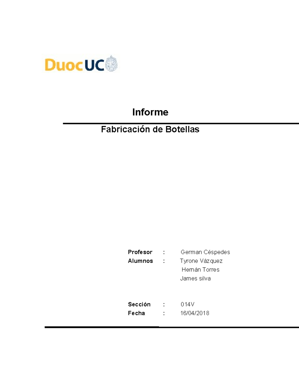 Informe Fabricacion DE Botellas ff - Informe Fabricación de Botellas ...