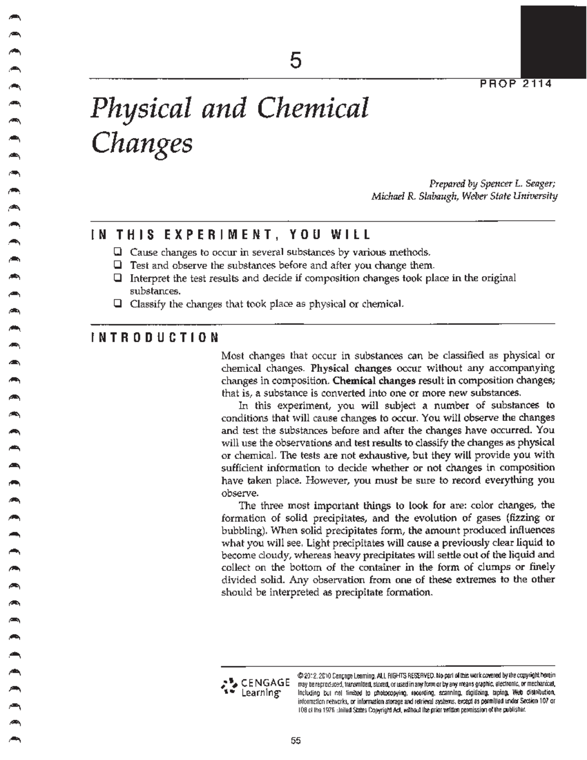 Lab2 chemical and physical change - CHM 121 - Studocu