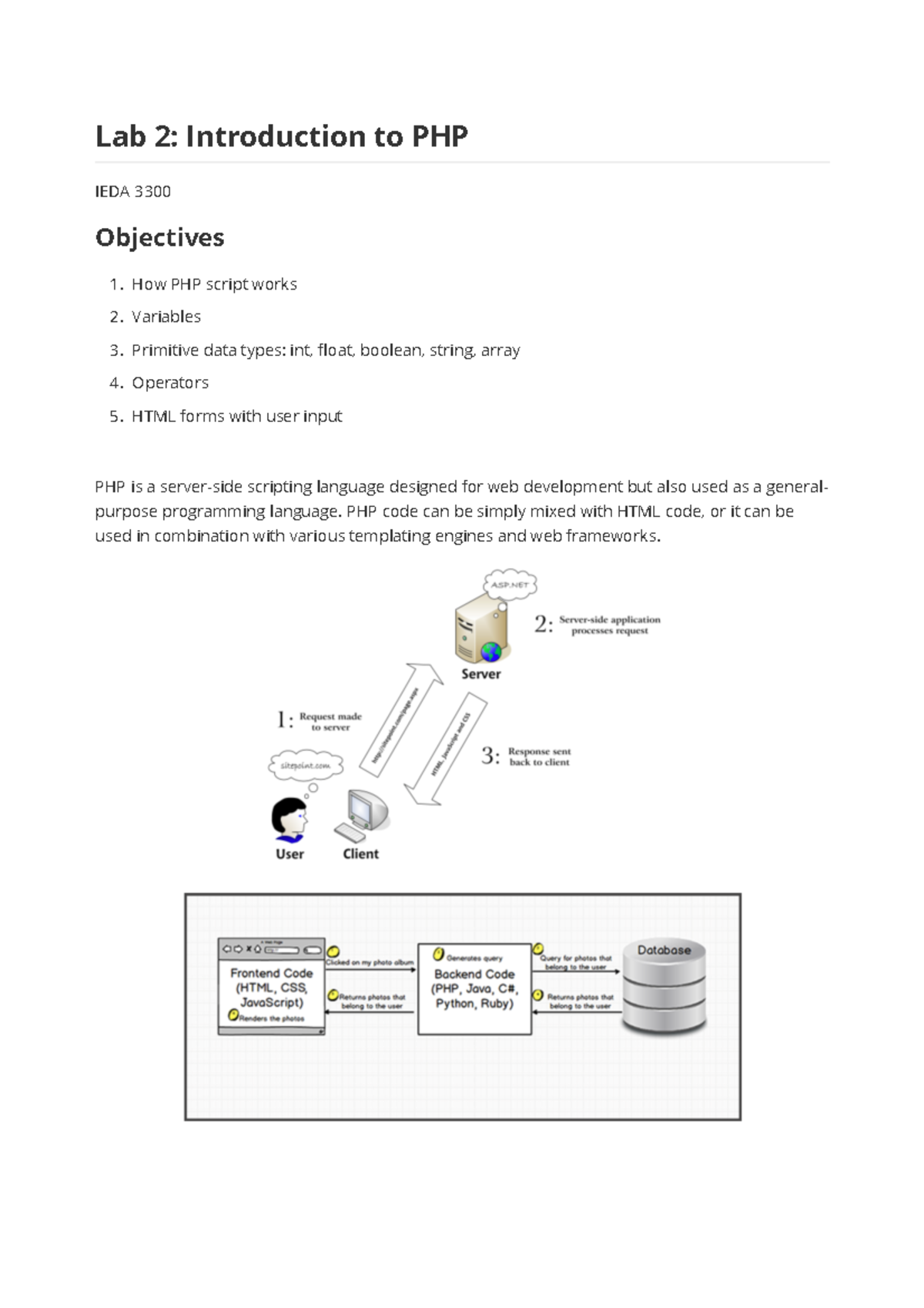 Lab2 LAB 2 PHP Lab 2 Introduction To PHP IEDA 3300 Objectives How