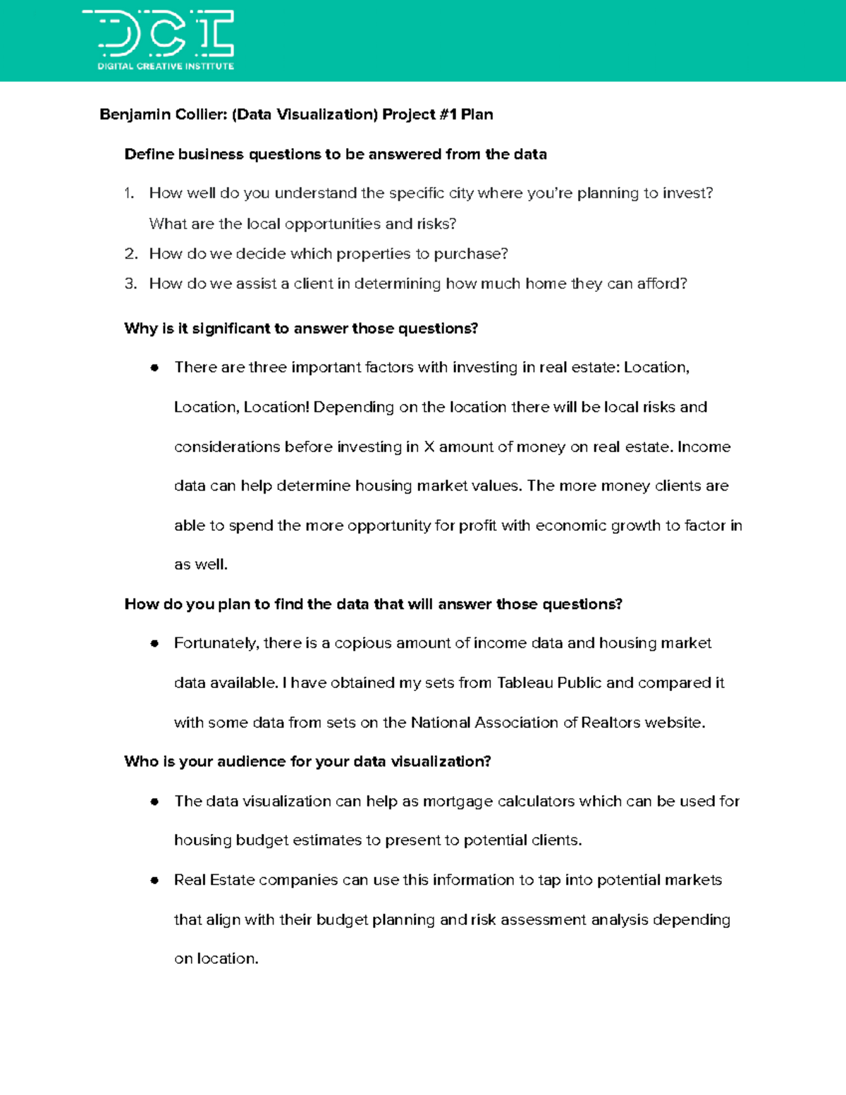Ben C-(Data Visualization) Project #1 Plan Template - Benjamin Collier ...
