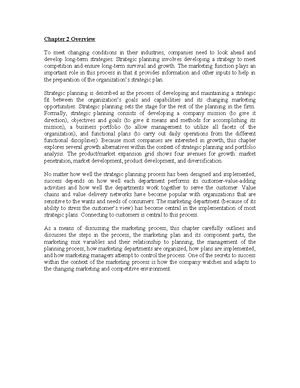 Chapter 3 - Overview - Marketing - Chapter 3 Overview In order to ...