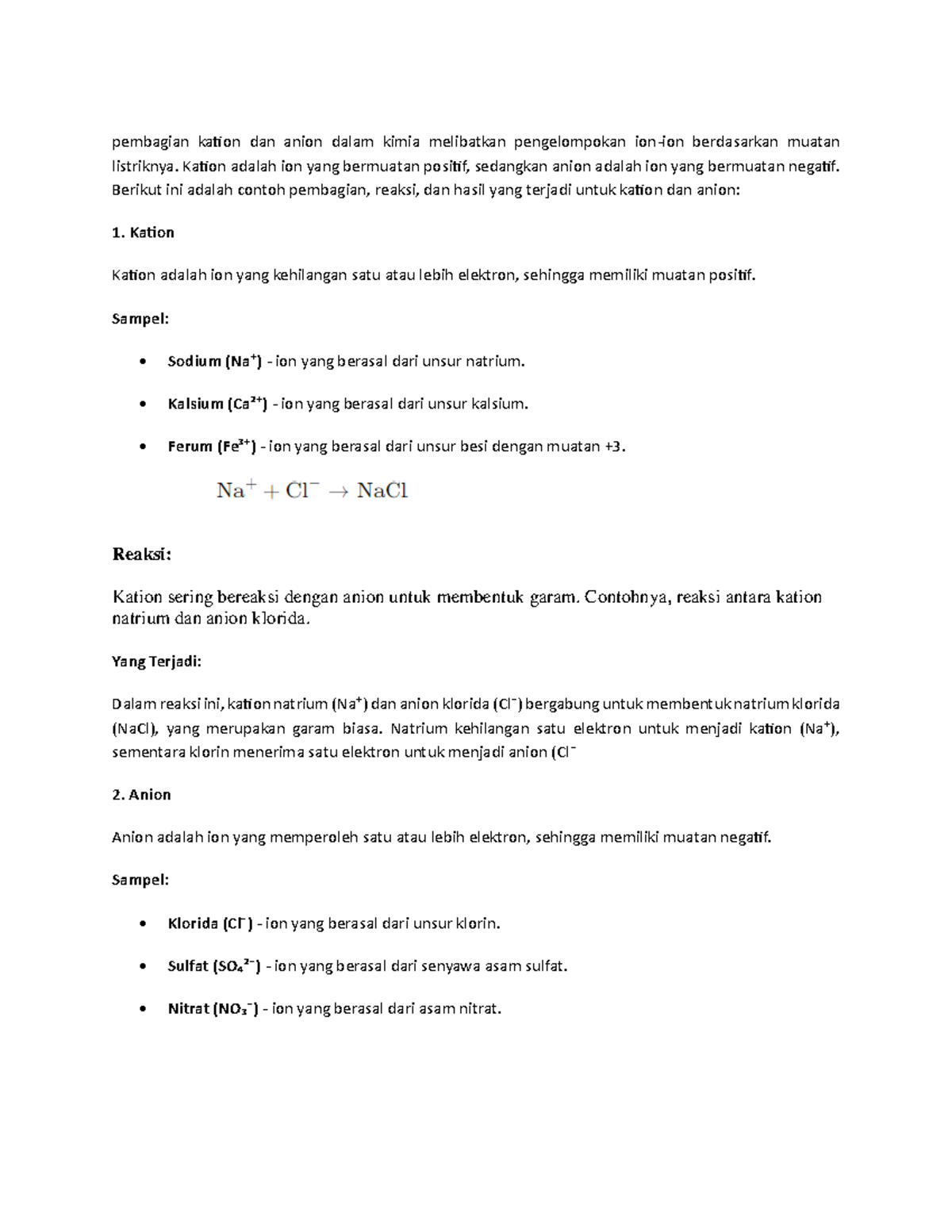 Pembagian kation dan anion dalam kimia melibatkan pengelompokan ion ...