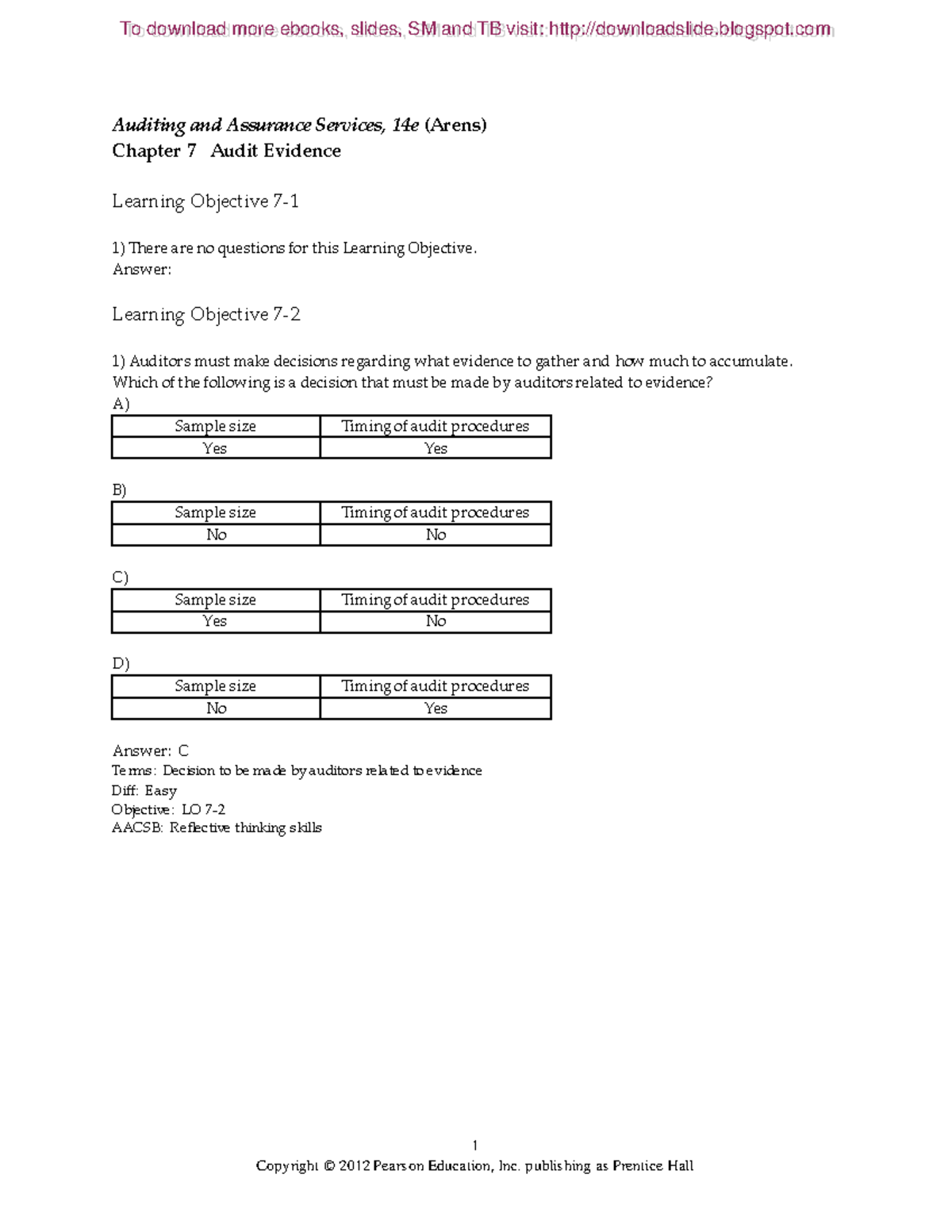 Test bank chapter 7 audit evidence - 1 Auditing and Assurance Services ...